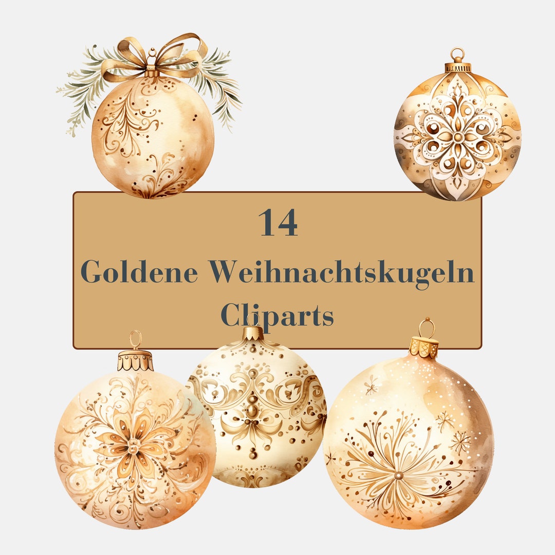 Gold Christmas Baubles Clipart Set: 14 High Quality Pngs, Digital ...
