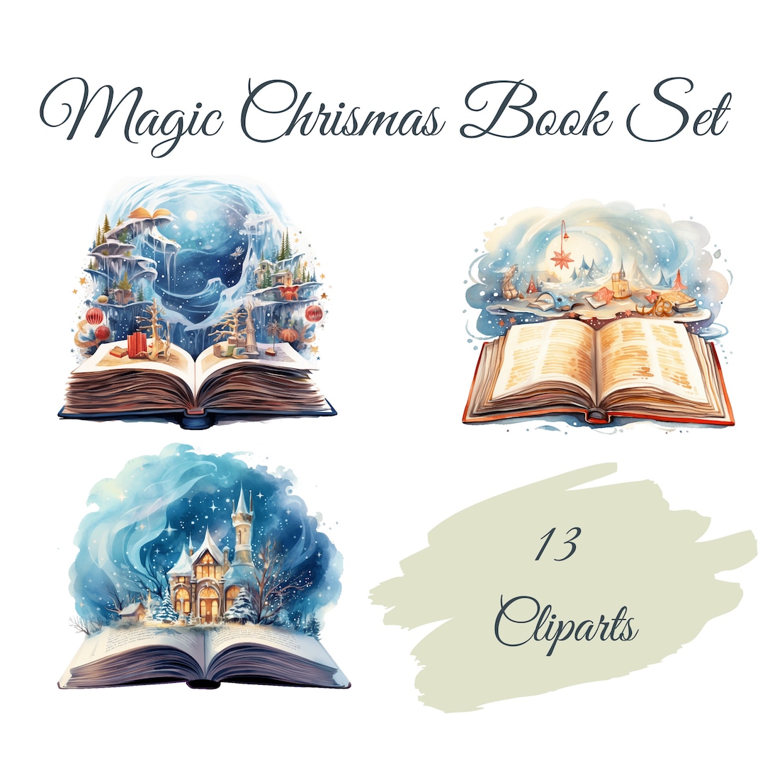 Magical Christmas Books Clipart Set: 15 High Quality Pngs, Watercolor ...