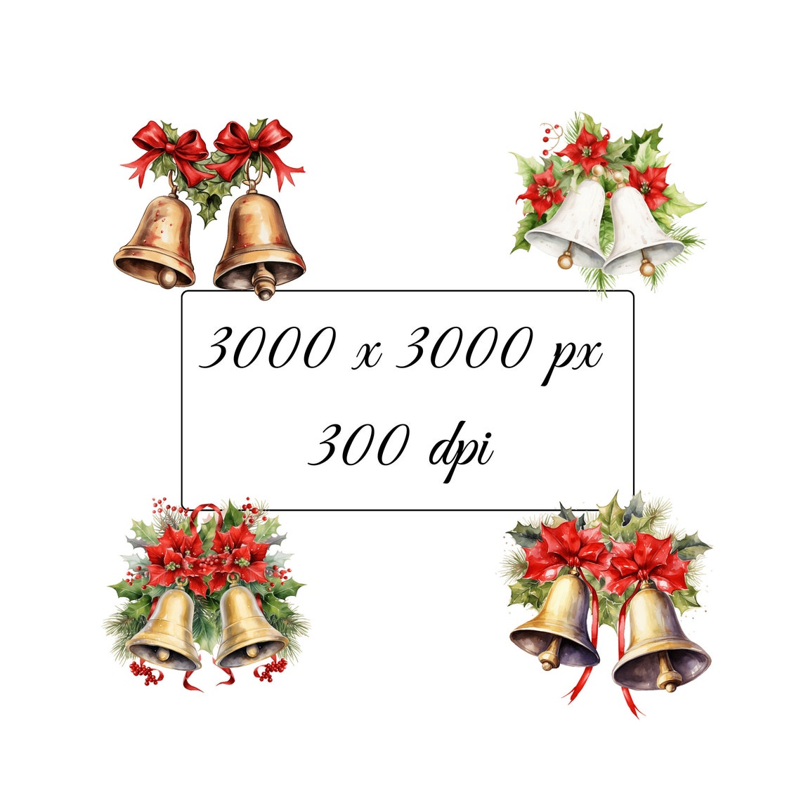 Christmas Bells Clipart Set: 15 High Quality Pngs, Digital Download ...