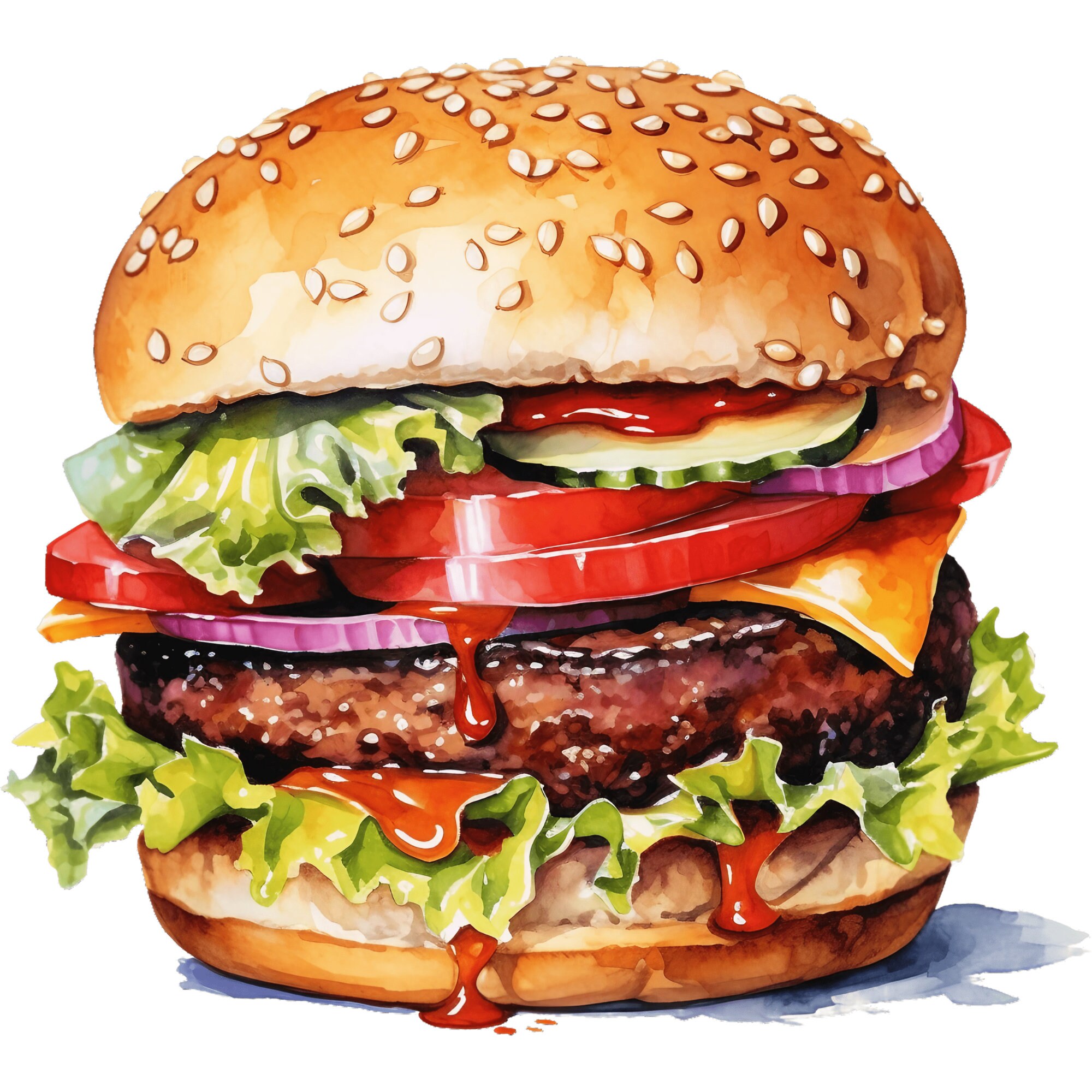 Hamburger Clipart Set: 12 High Quality Pngs, Watercolor Hamburgers ...