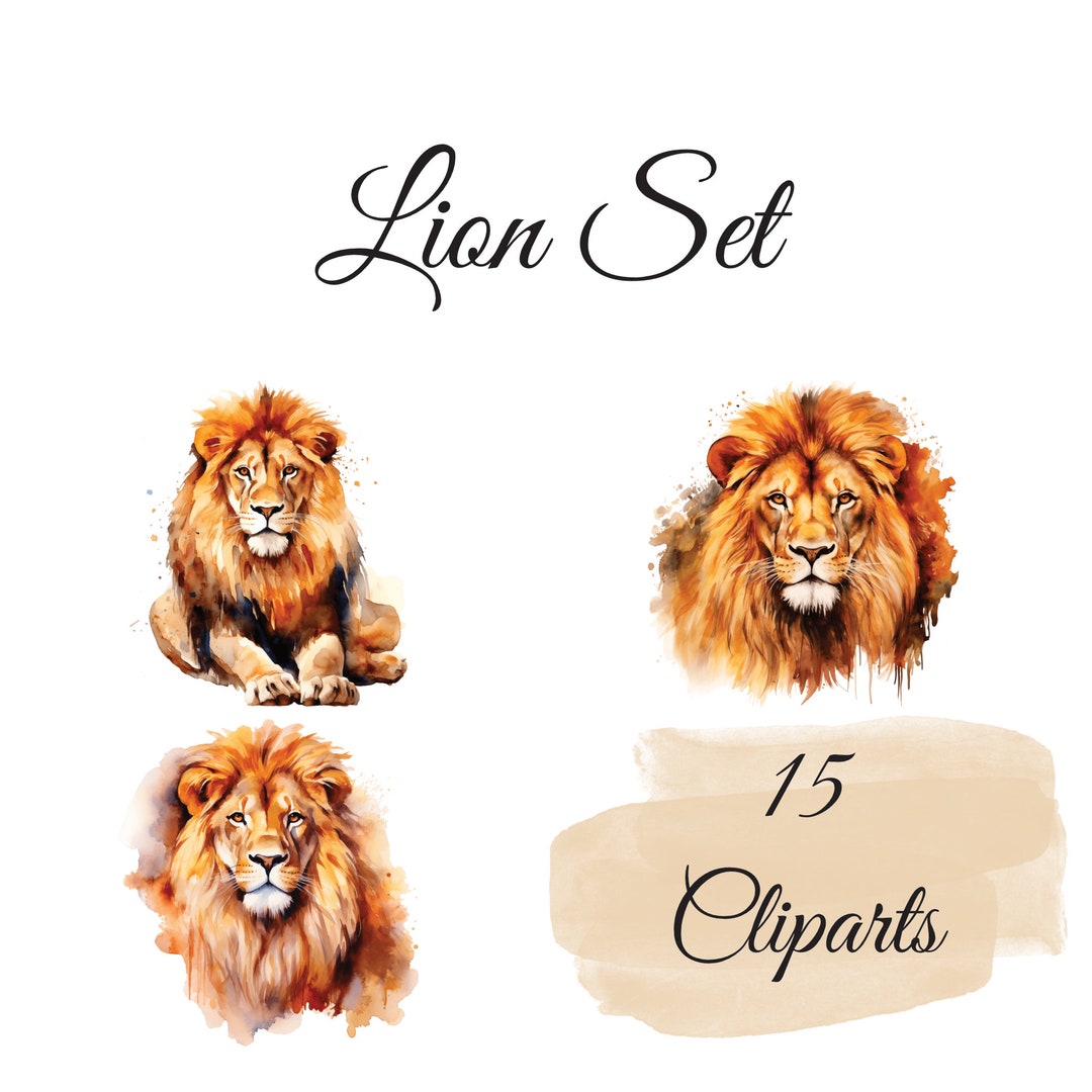 Lion Clipart Set in Watercolor Style: 15 High Quality Pngs, Watercolor ...