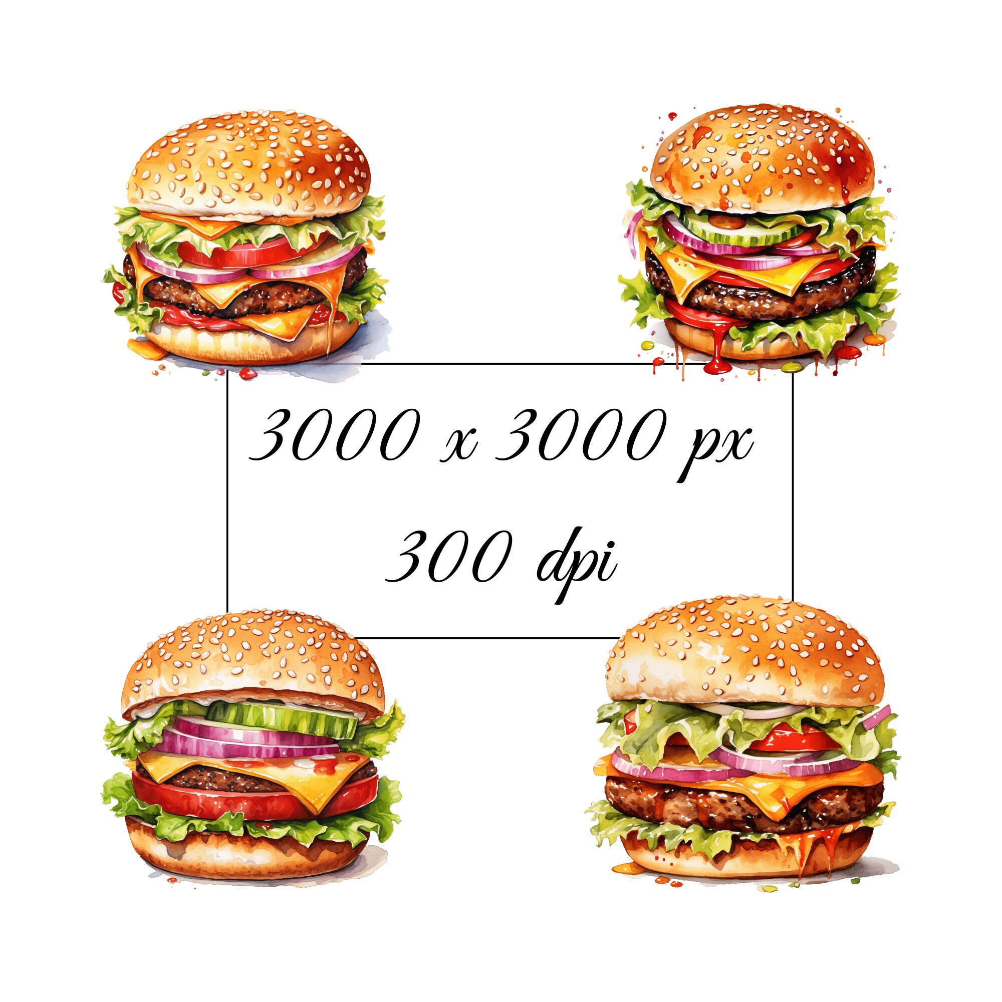 Hamburger Clipart Set: 12 High Quality Pngs, Watercolor Hamburgers ...