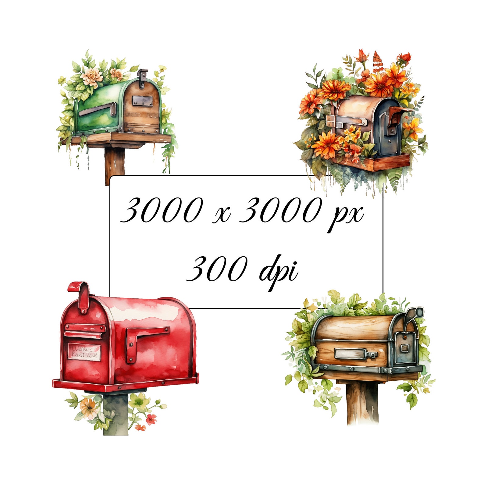 Vintage Mailboxes Set: 14 High Quality Pngs, Watercolor Vintage ...