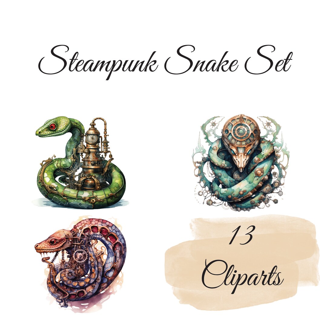 Steampunk Snake Clipart Set: 13 High Quality Pngs, Watercolor Steampunk ...
