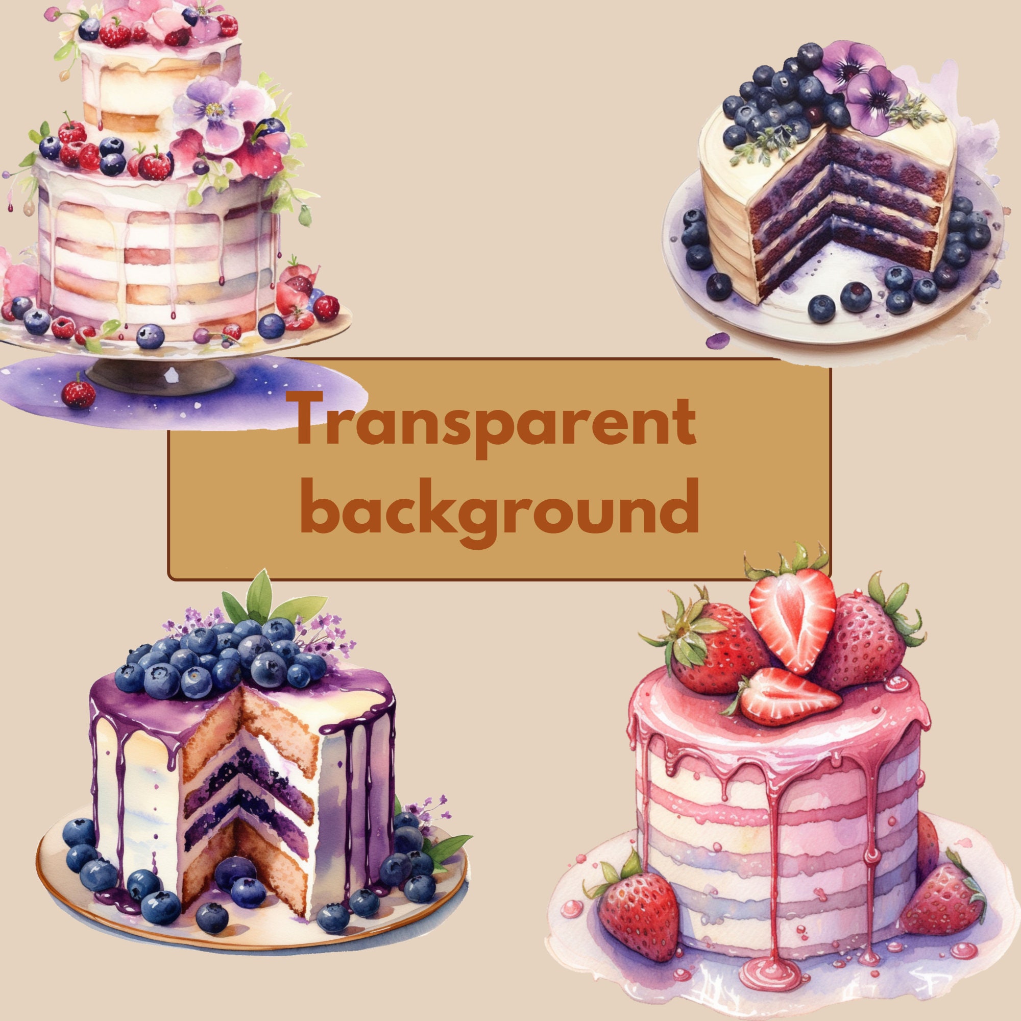 Watercolor Cake Clipart Set 12 Birthday Clipart Dessert - Etsy