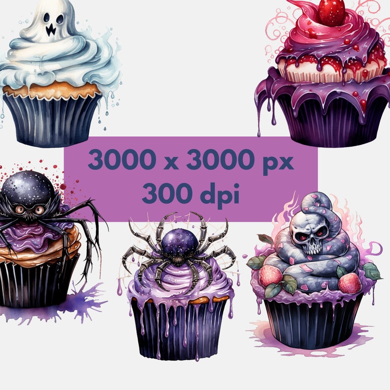 Halloween Cupcake Clipart Set: 16 High Quality Pngs, Watercolor Cupcake ...