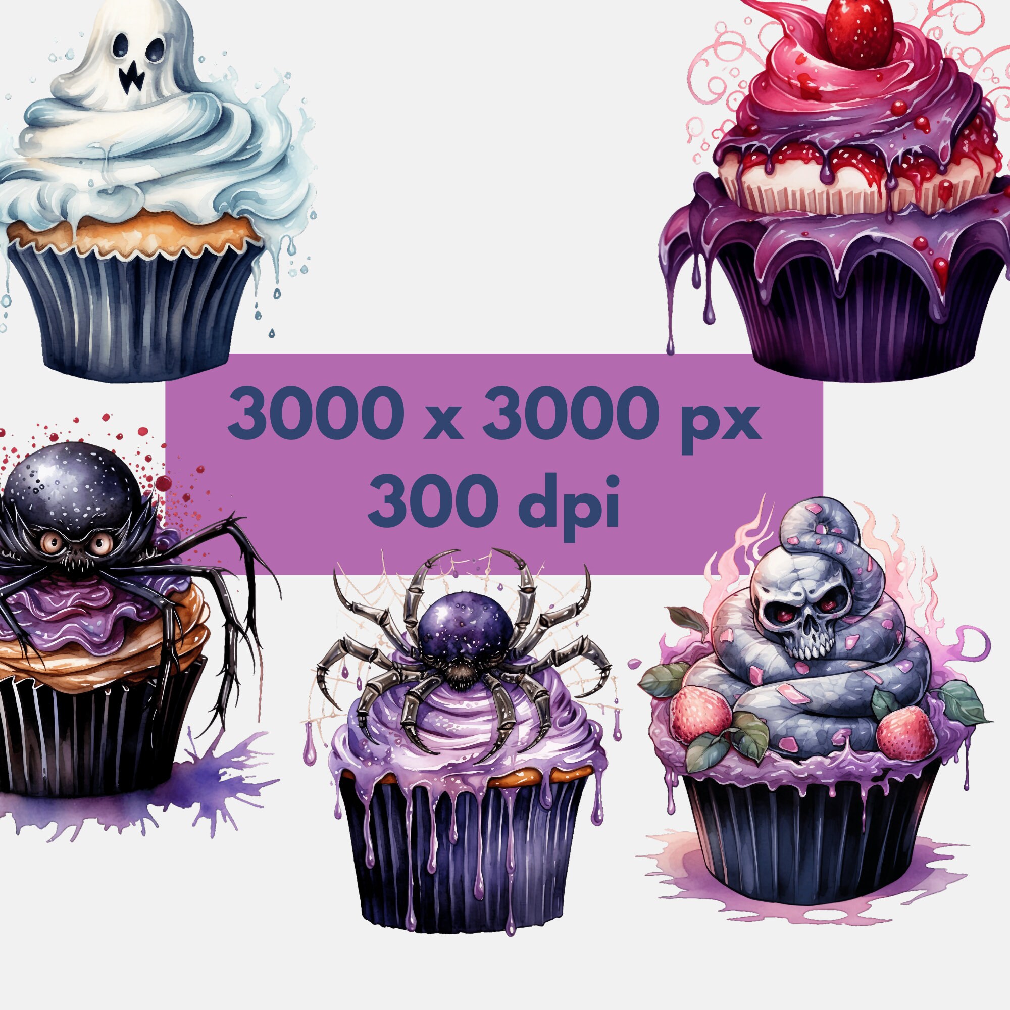 Halloween Cupcake Clipart Set: 16 High Quality Pngs, Watercolor Cupcake ...