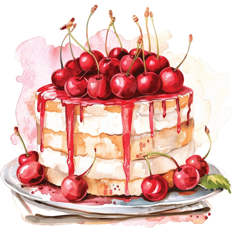 13 Köstliche Kirschkuchen Cliparts Aquarell Backkunst Für Projekte ...