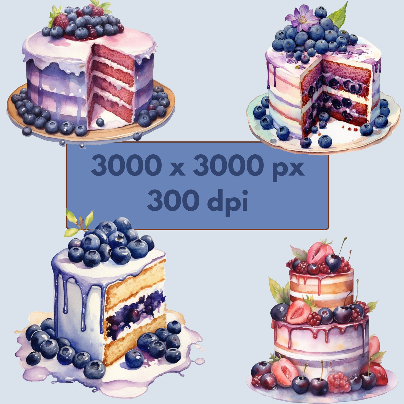 Watercolor Cake Clipart Set, 12 Birthday Clipart, Dessert Illustration ...