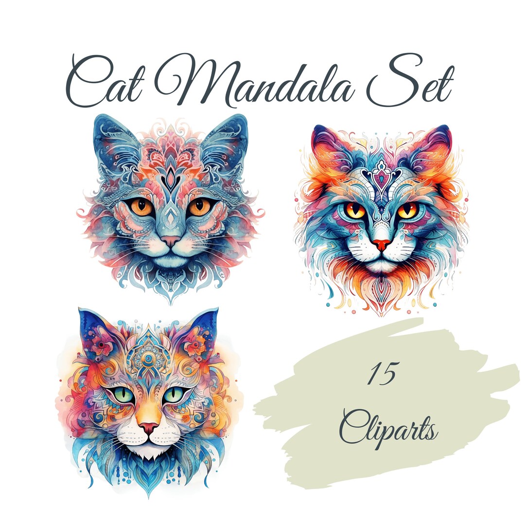 Cat Mandala Clipart Set: 15 High Quality Pngs, Cat Mandalas, Digital ...