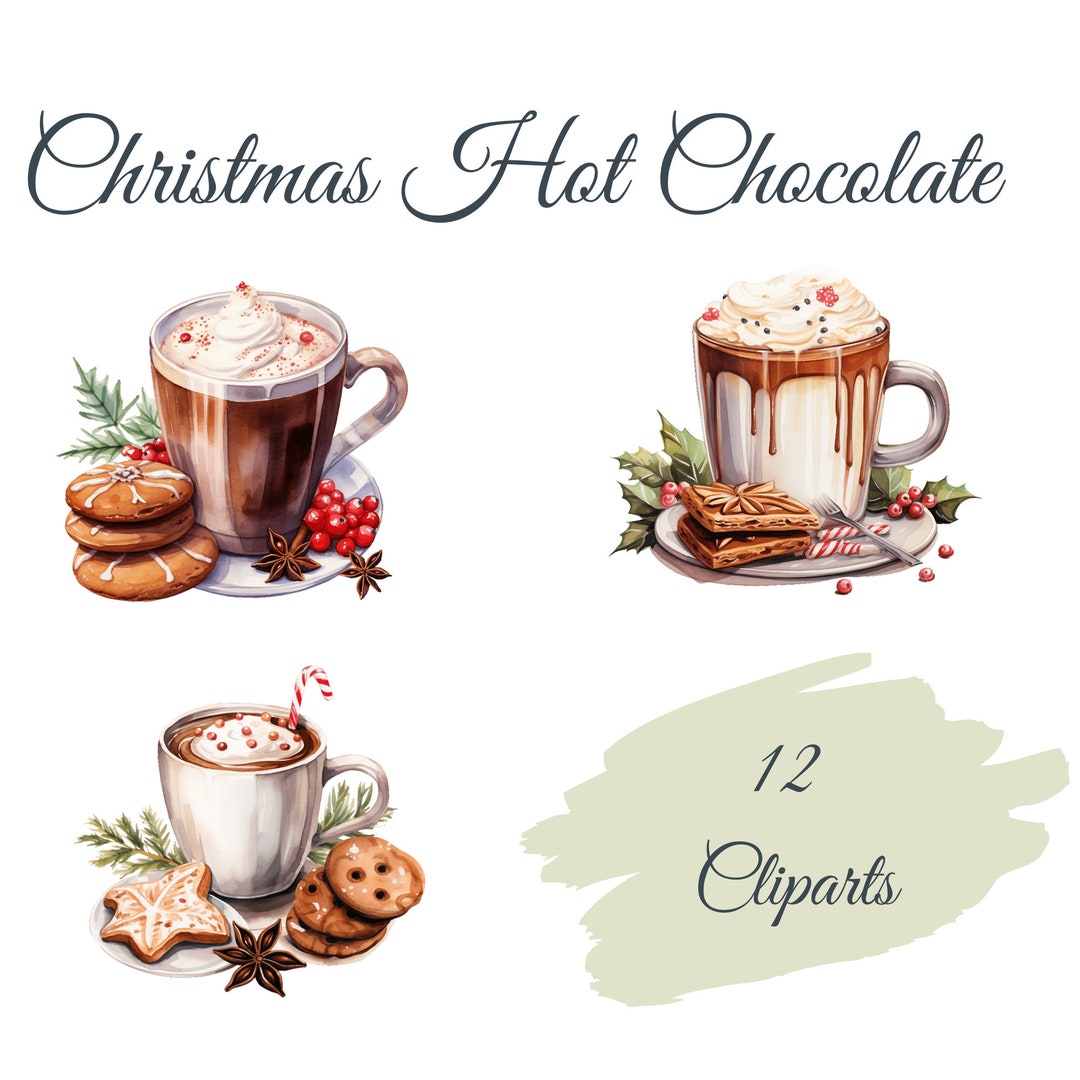 Cocoa Clipart Set: 12 High Quality Pngs, Christmas Cocoa Clip Art Card ...