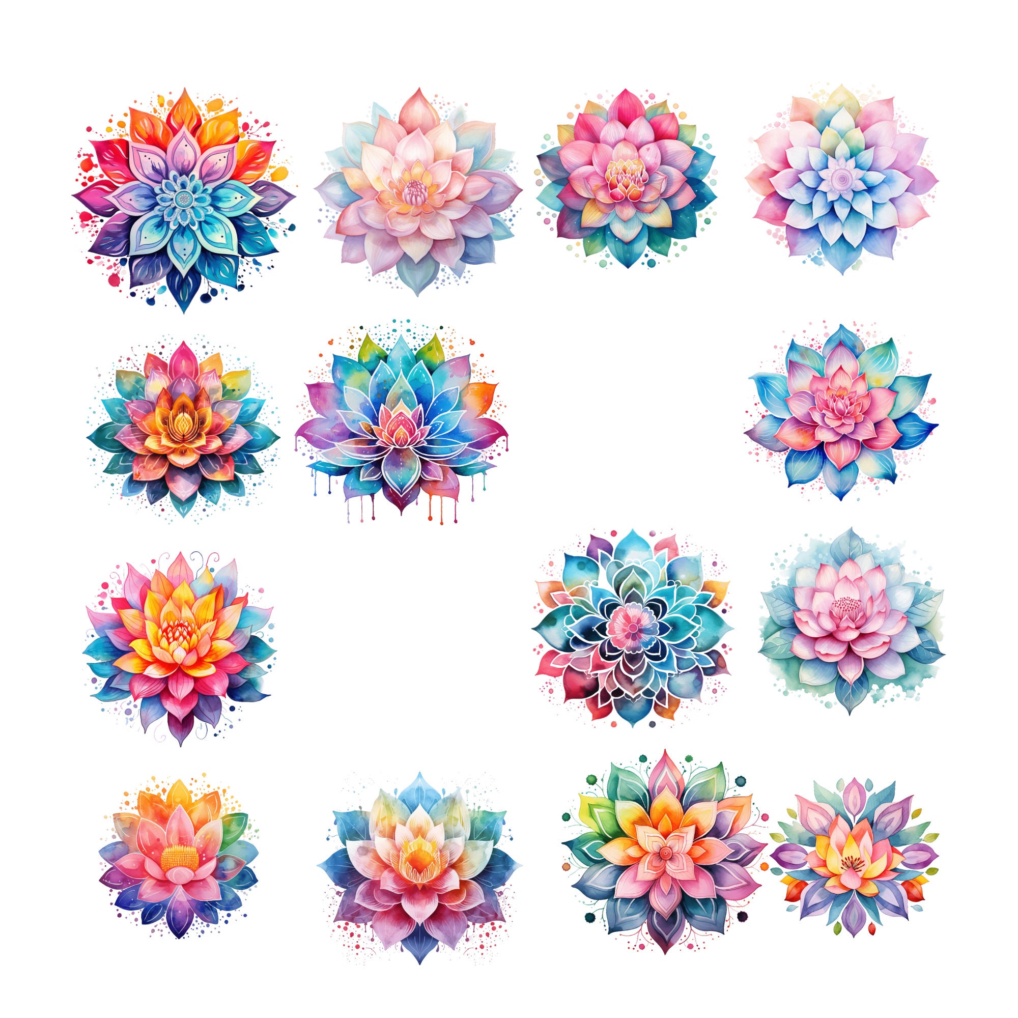 Lotus Mandala Clipart Set: 14 High Quality Pngs, Lotus Mandalas ...