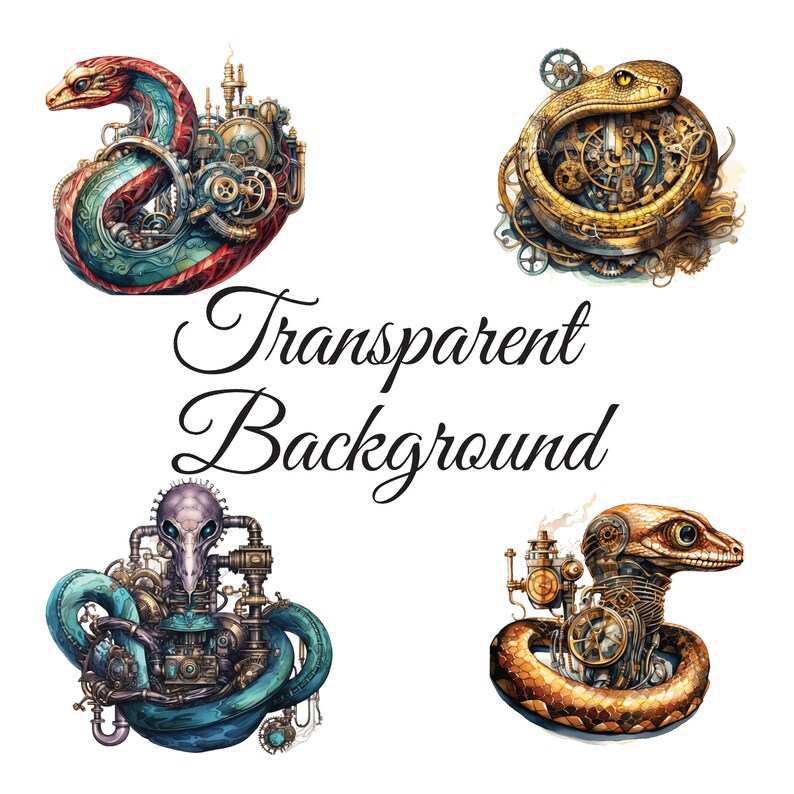 Steampunk Snake Clipart Set: 13 High Quality Pngs, Watercolor Steampunk ...