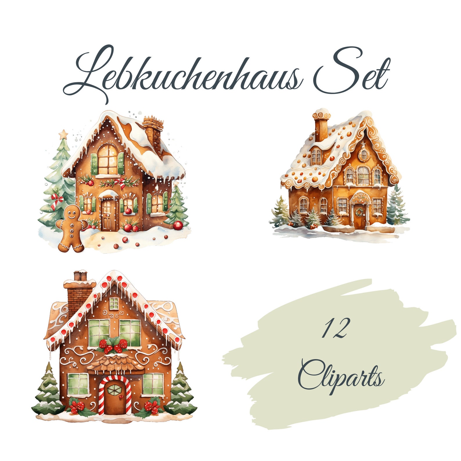 Gingerbread House Clipart Set: 12 High Quality Pngs, Christmas ...