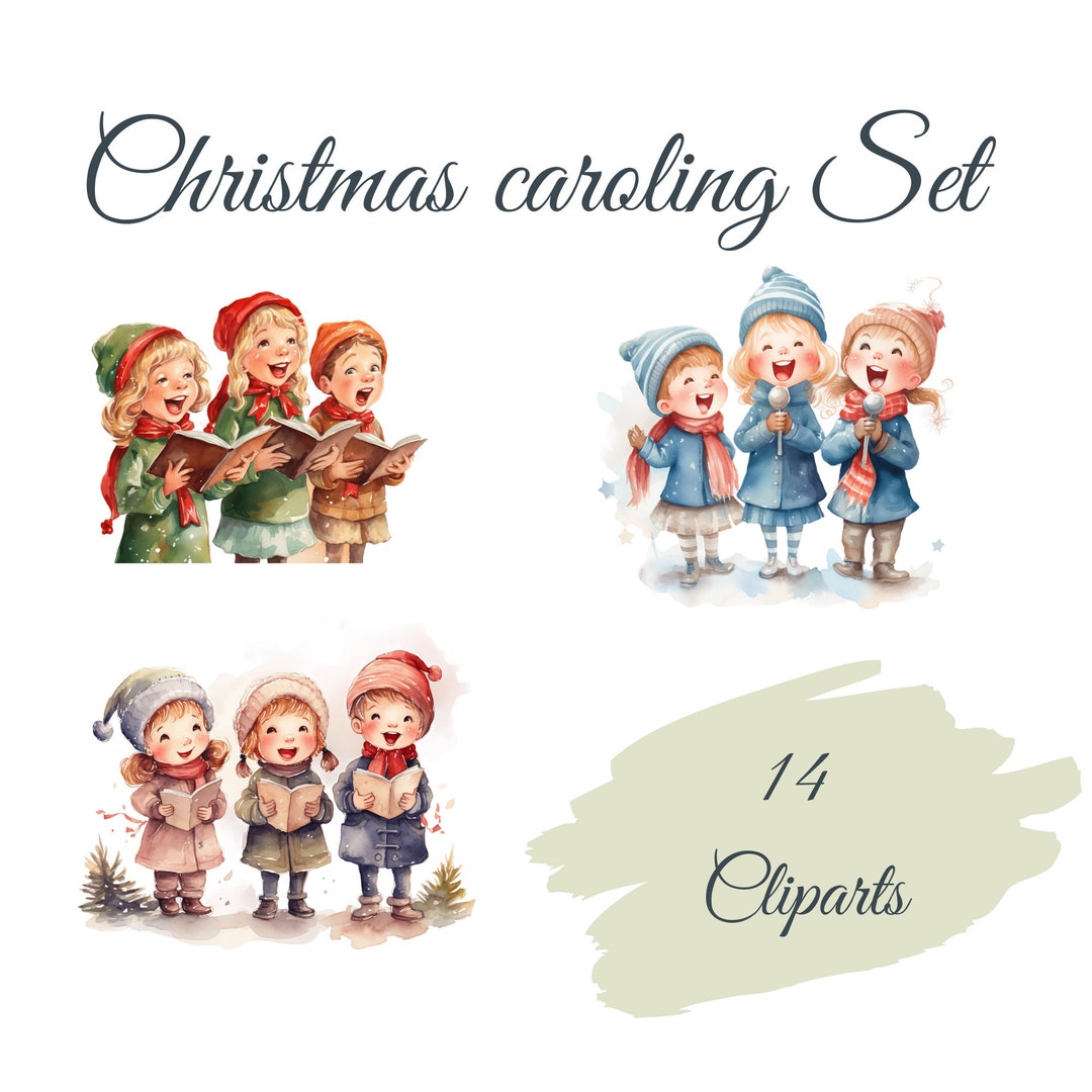 Christmas Carols Clipart Set: 14 High Quality Pngs, Singing Children ...