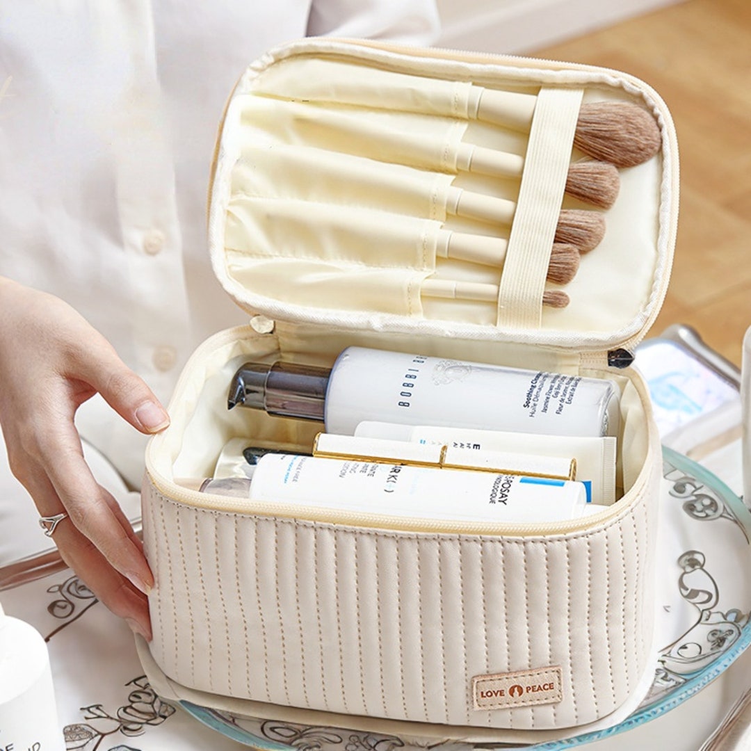 Large Makeup Pouch, Soft Leather Women Hand Bag, Cosmetic Bag for Her ...