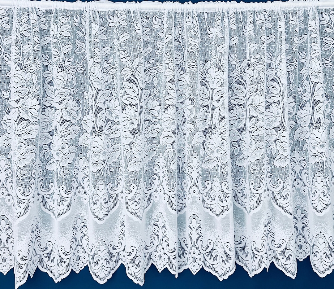 Ariana White Heavy Thick Flora Lace Net Curtain - Sold by Meter - Free ...