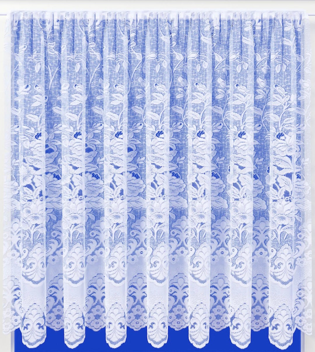 Sally White Heavy Thick Flora Lace Net Curtain - Sold by Meter - Free ...