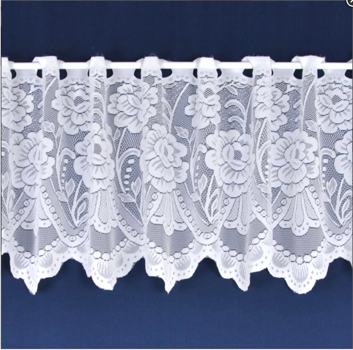 Sally Lace Cafe Net Curtains White in 12,18 & 24 Drop Sold by the Metre ...