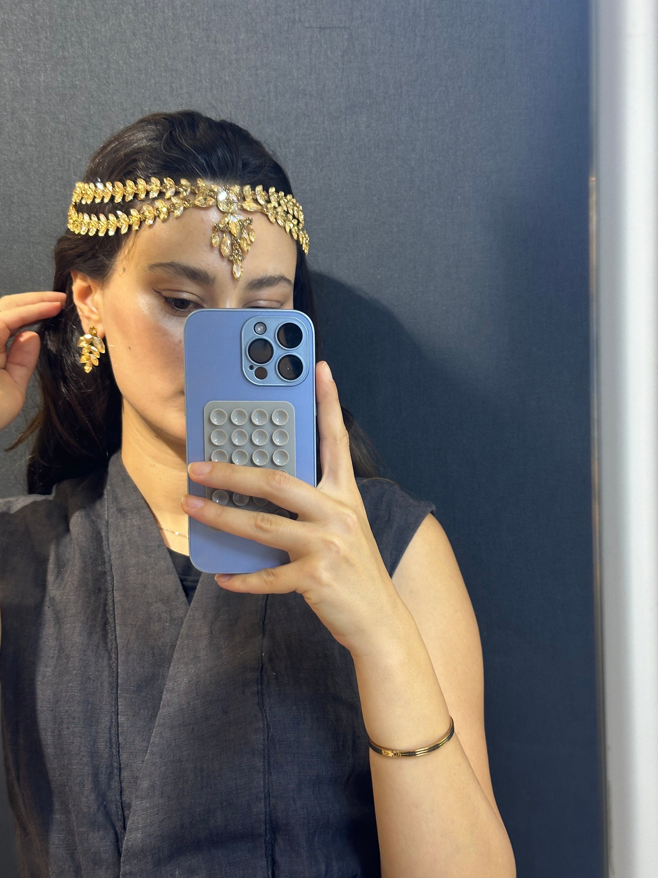 Henna Crown and Earrings Set , Gold Crystal Tiaras and Earrings ...