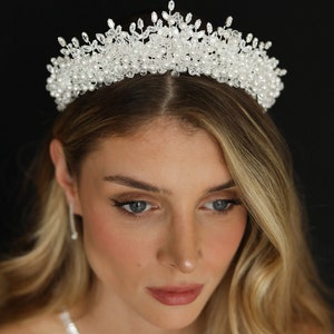 Pearl Bridal Tiara Crystal Wedding Tiara Pearl Bridal Crown Wedding ...