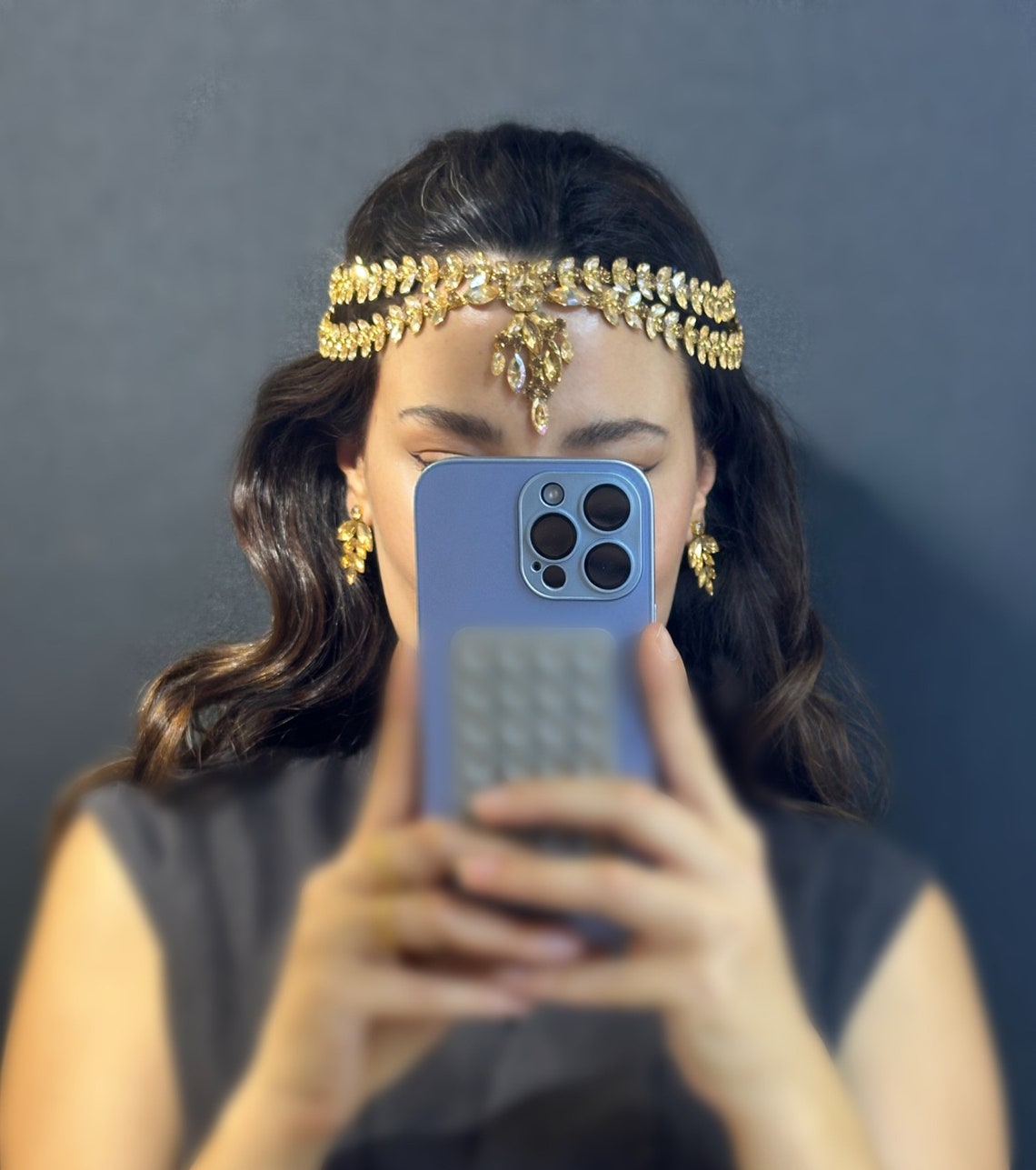 Henna Crown and Earrings Set , Gold Crystal Tiaras and Earrings ...