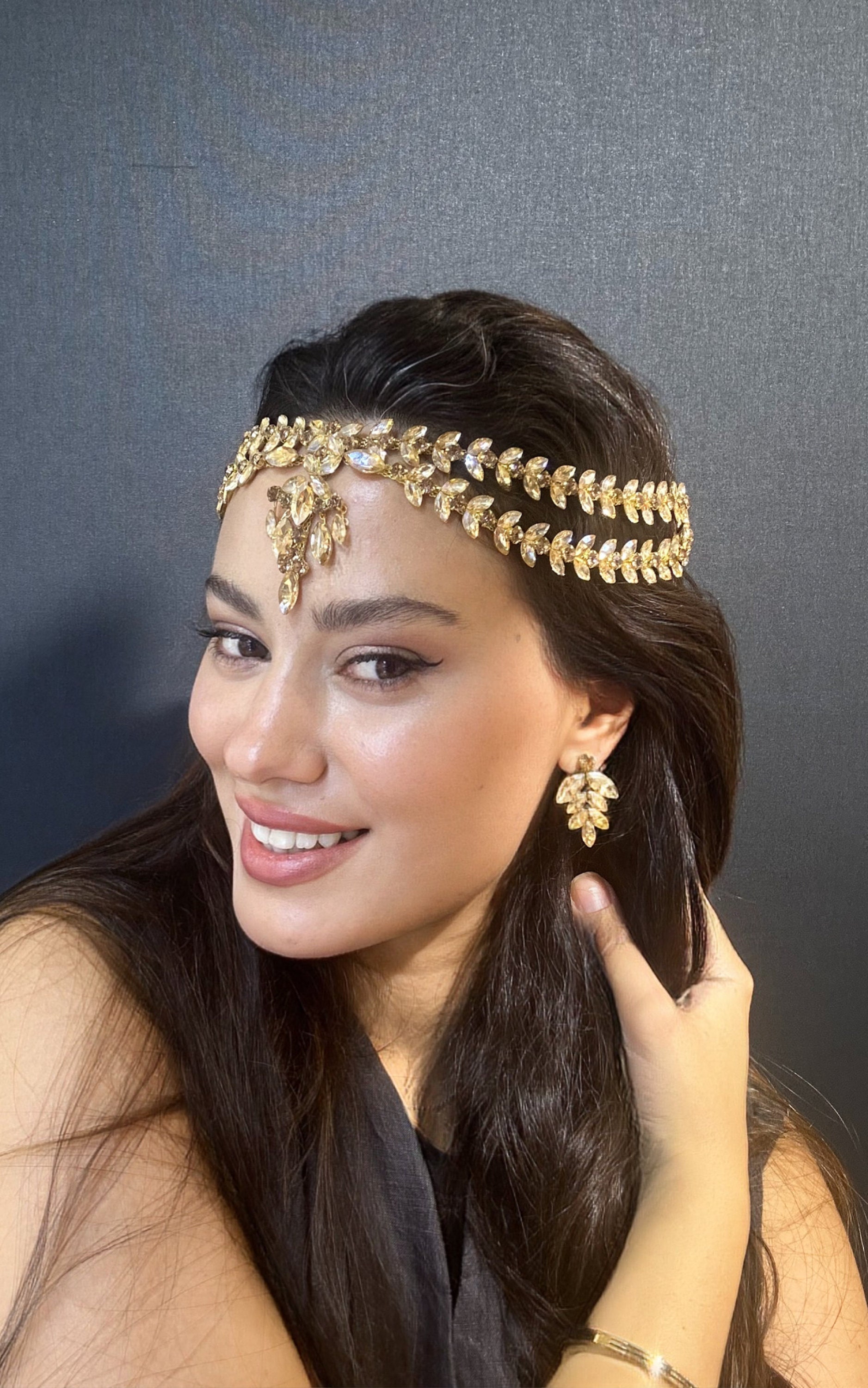 Henna Crown and Earrings Set , Gold Crystal Tiaras and Earrings ...