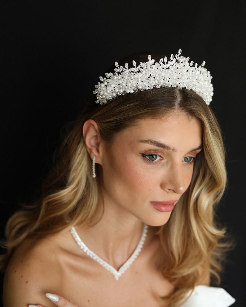 Pearl Bridal Tiara Crystal Wedding Tiara Pearl Bridal Crown Wedding ...