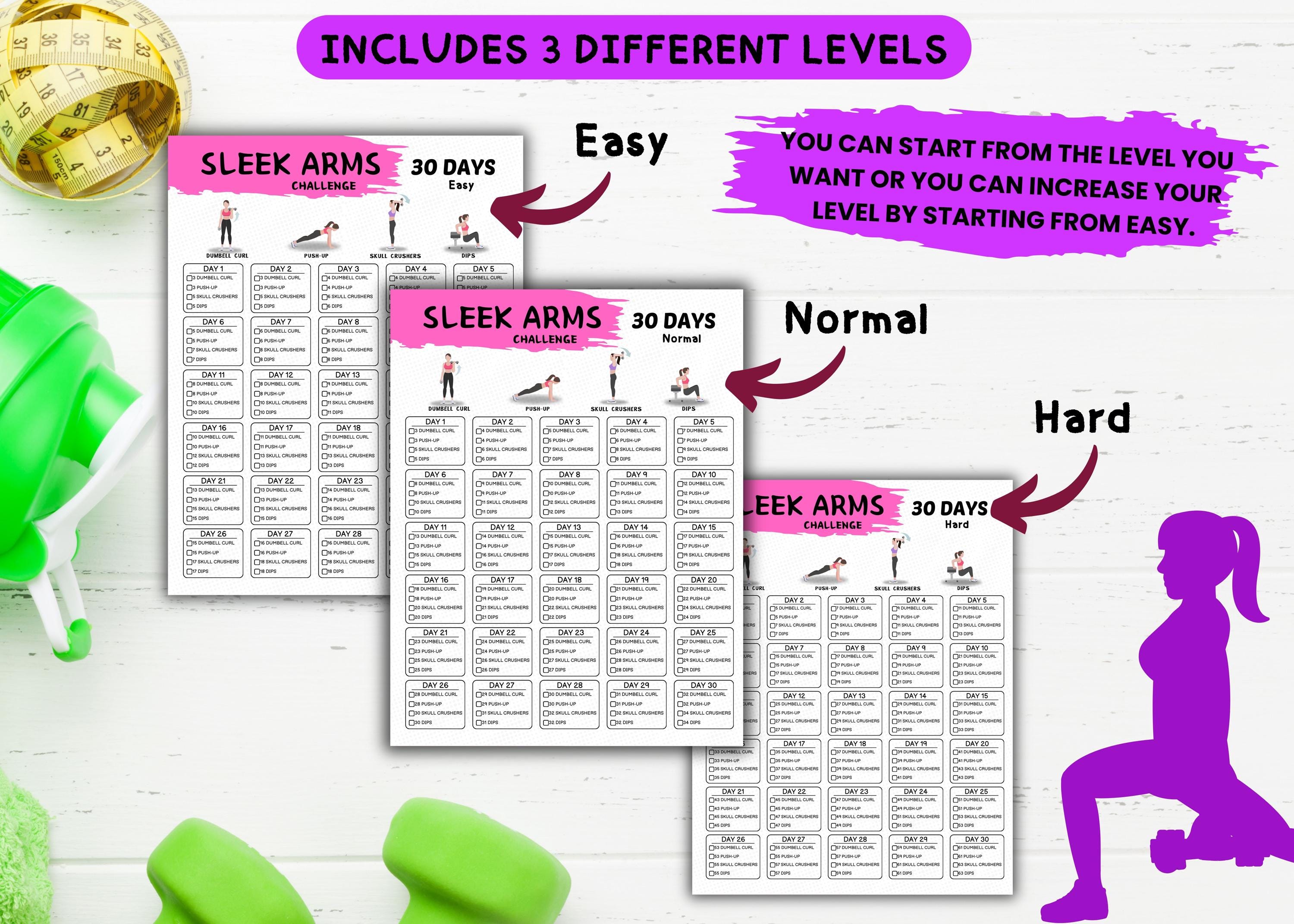 30-day Sleek Arm Challenge | Printable Workout Plan | Home Fitness ...
