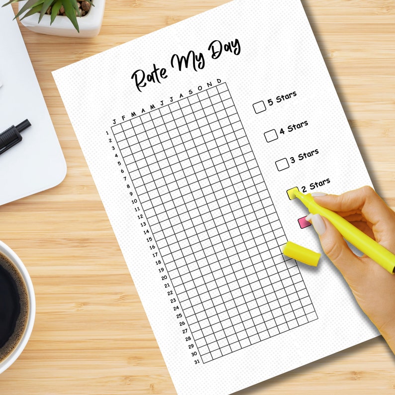 Rate My Day, Printable Daily Tracker, Daily Rating Log, Daily Tracker ...