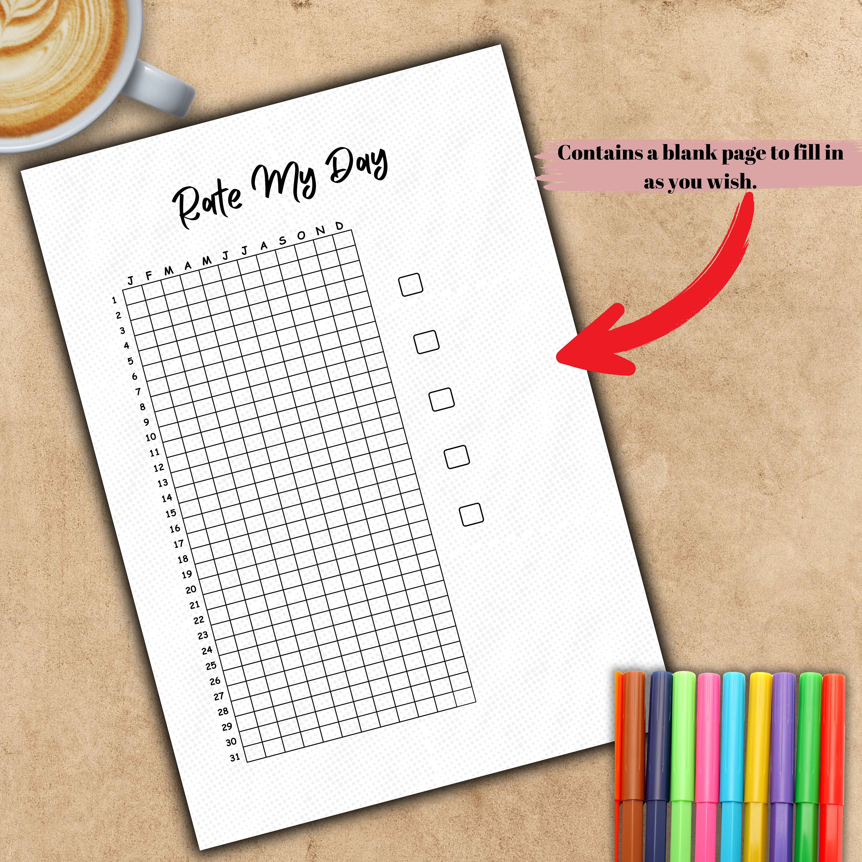 Rate My Day, Printable Daily Tracker, Daily Rating Log, Daily Tracker ...