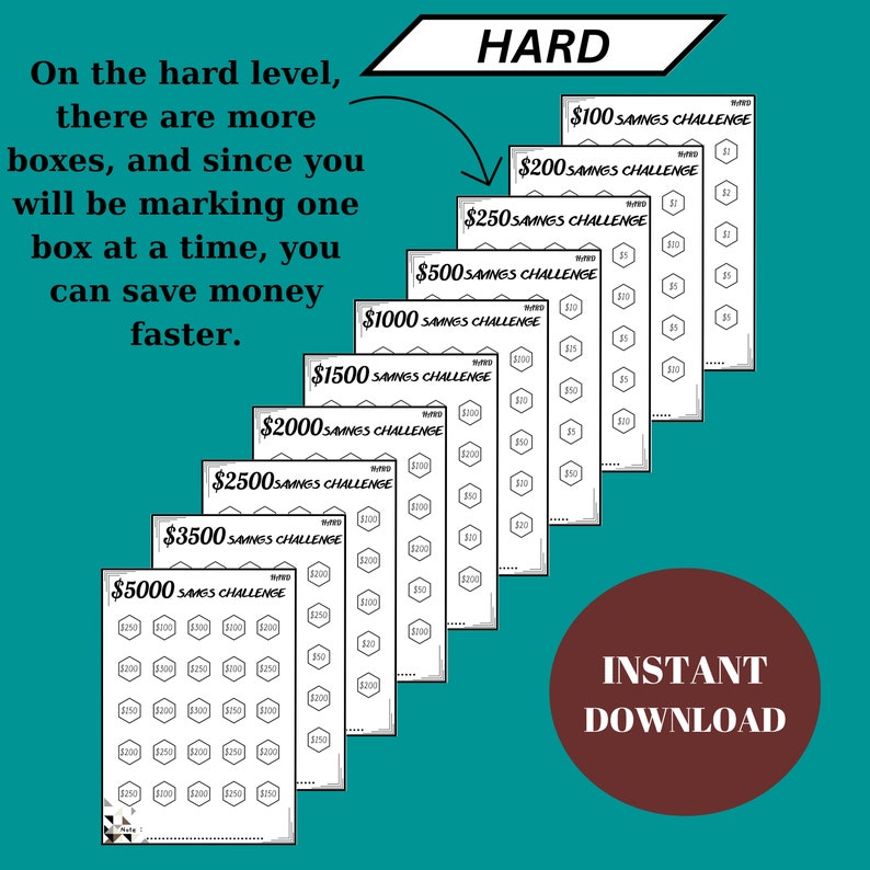 Printable Savings Cards Easy, Medium, and Hard Levels A Great Tool for ...