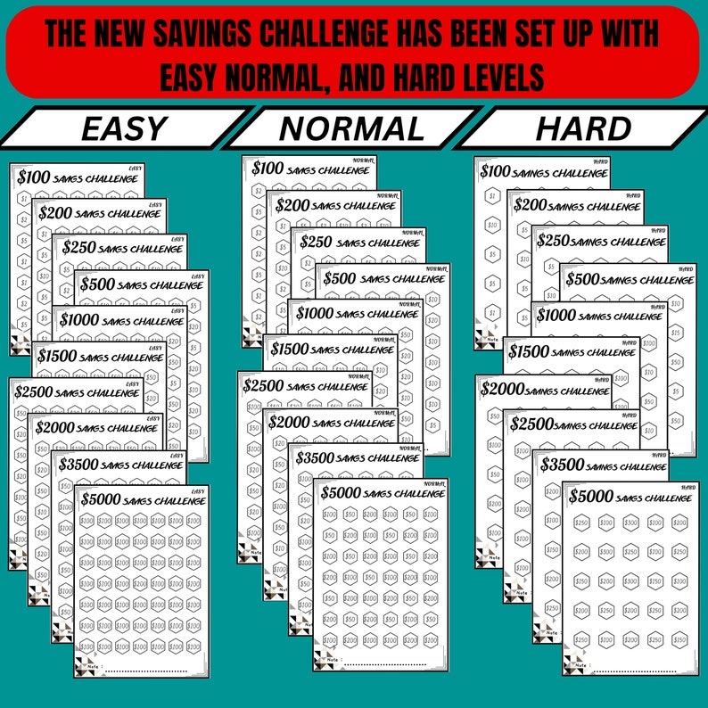 Printable Savings Cards Easy, Medium, and Hard Levels A Great Tool for ...