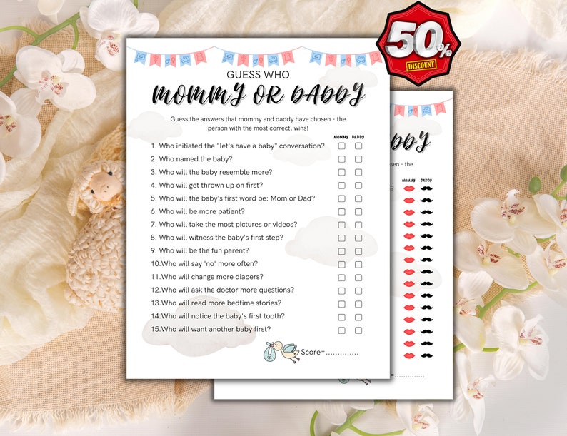 Baby Shower Game, Guess Who Mommy or Daddy Game Baby Shower Party Game ...