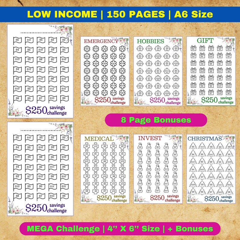 A6 Printable Savings Challenge, A6 Mini Savings Challenge Trackers ...