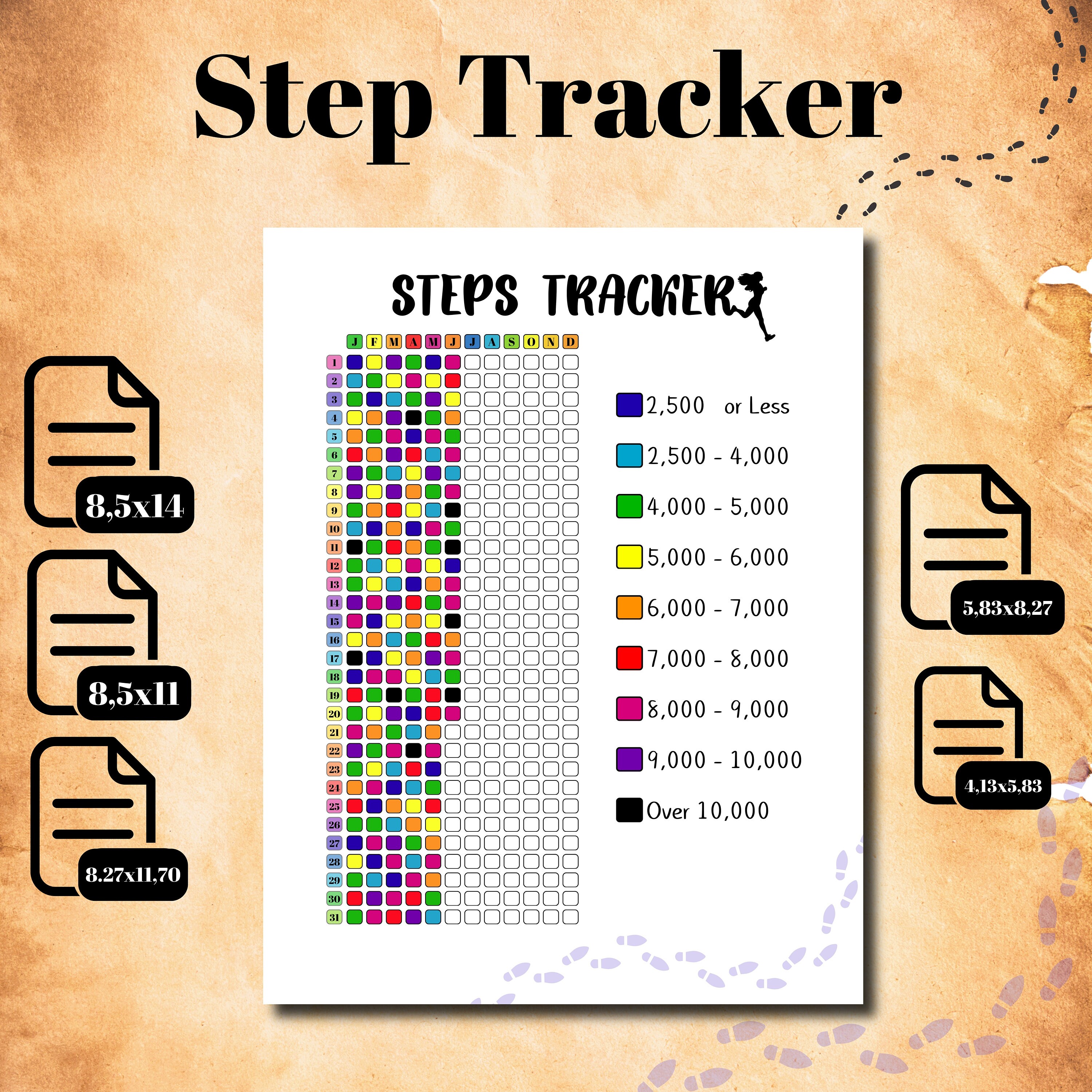 Step Tracker Yearly Fitness Tracker Health Tracker PRINTABLE Tracker ...