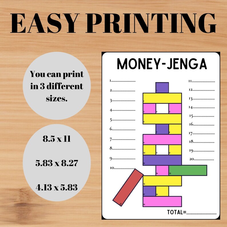 Money-jenga Savings Challenge: Printable Budgeting Game (PDF) - Etsy