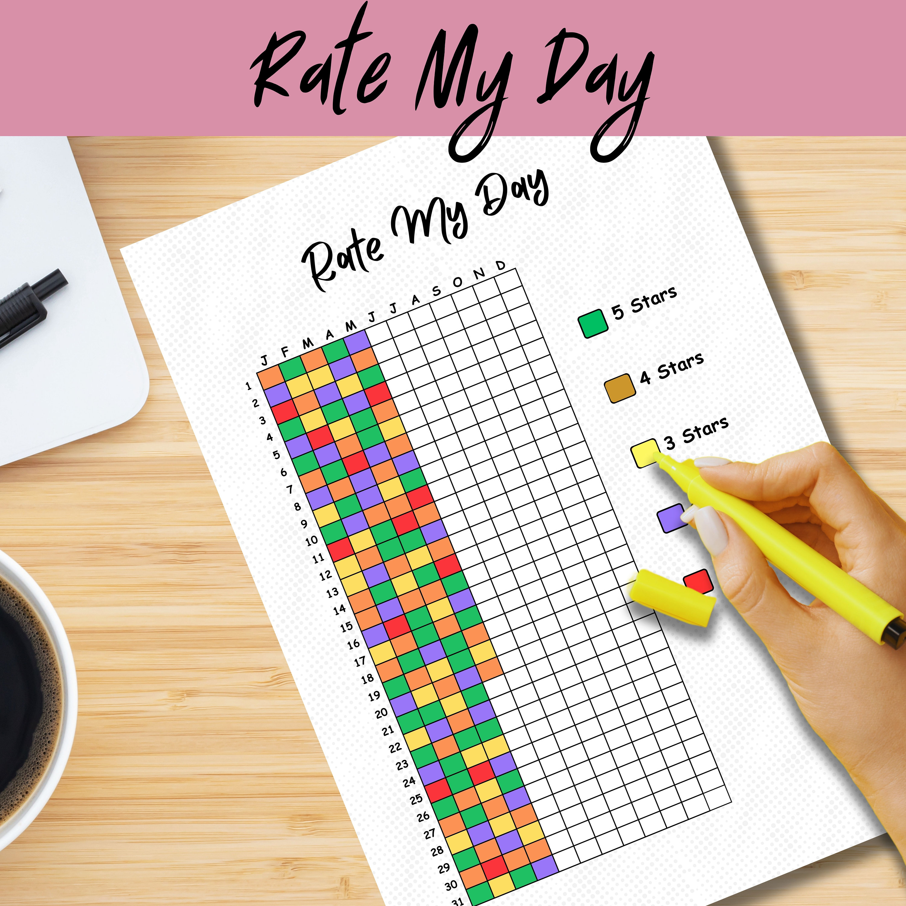Rate My Day, Printable Daily Tracker, Daily Rating Log, Daily Tracker ...