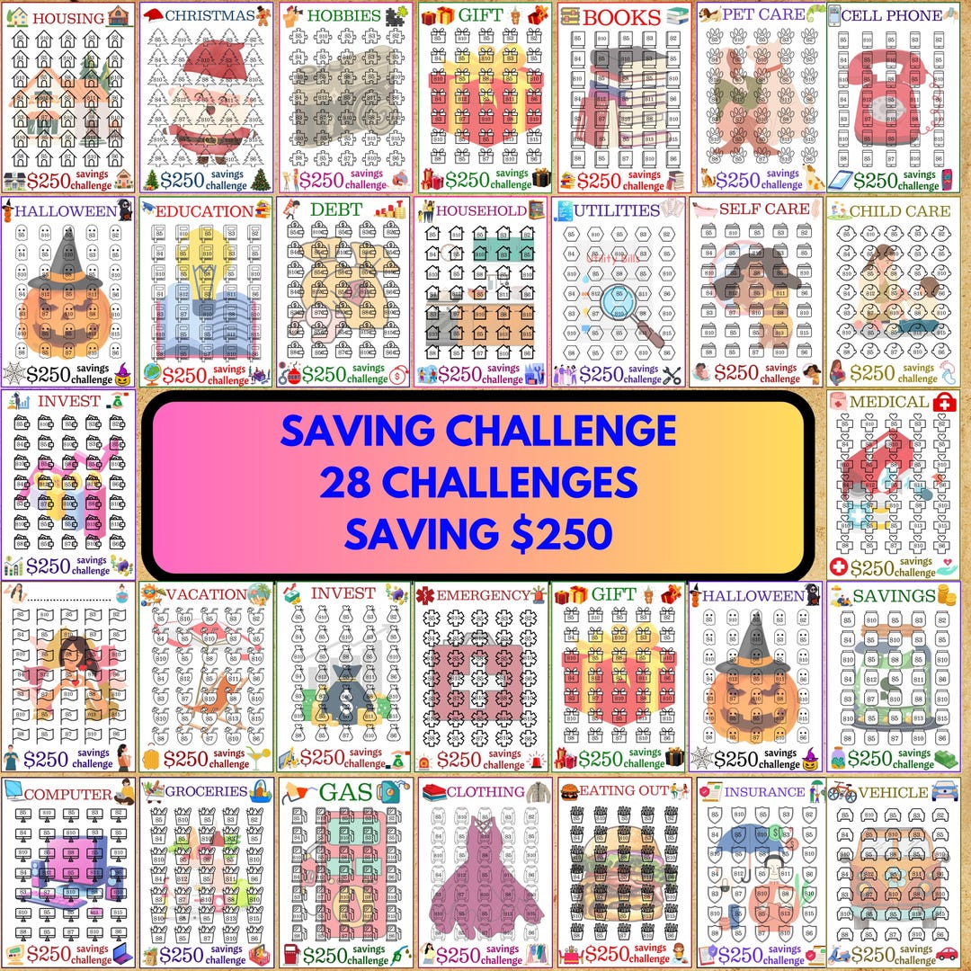 250 Dollar Savings Challenge A6 Sized Printable Savings Trackers ...