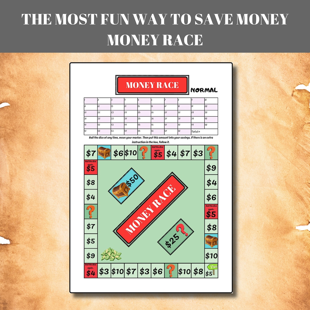 Money Race Savings Challenge PRINTABLE Savings Game Savings Tracker ...