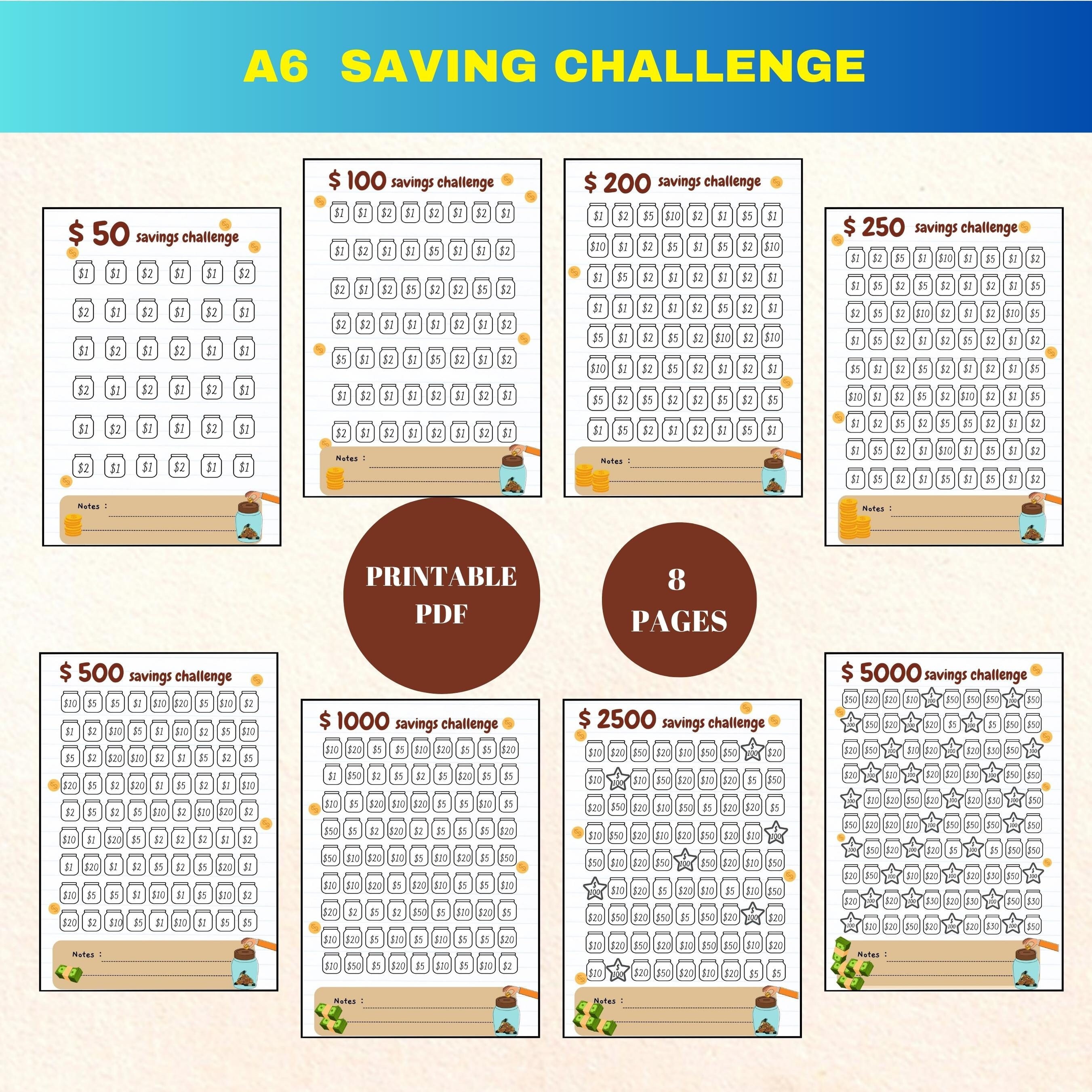 Money Saving Challenge Printable Saving Tracker Saving Challenge Money ...