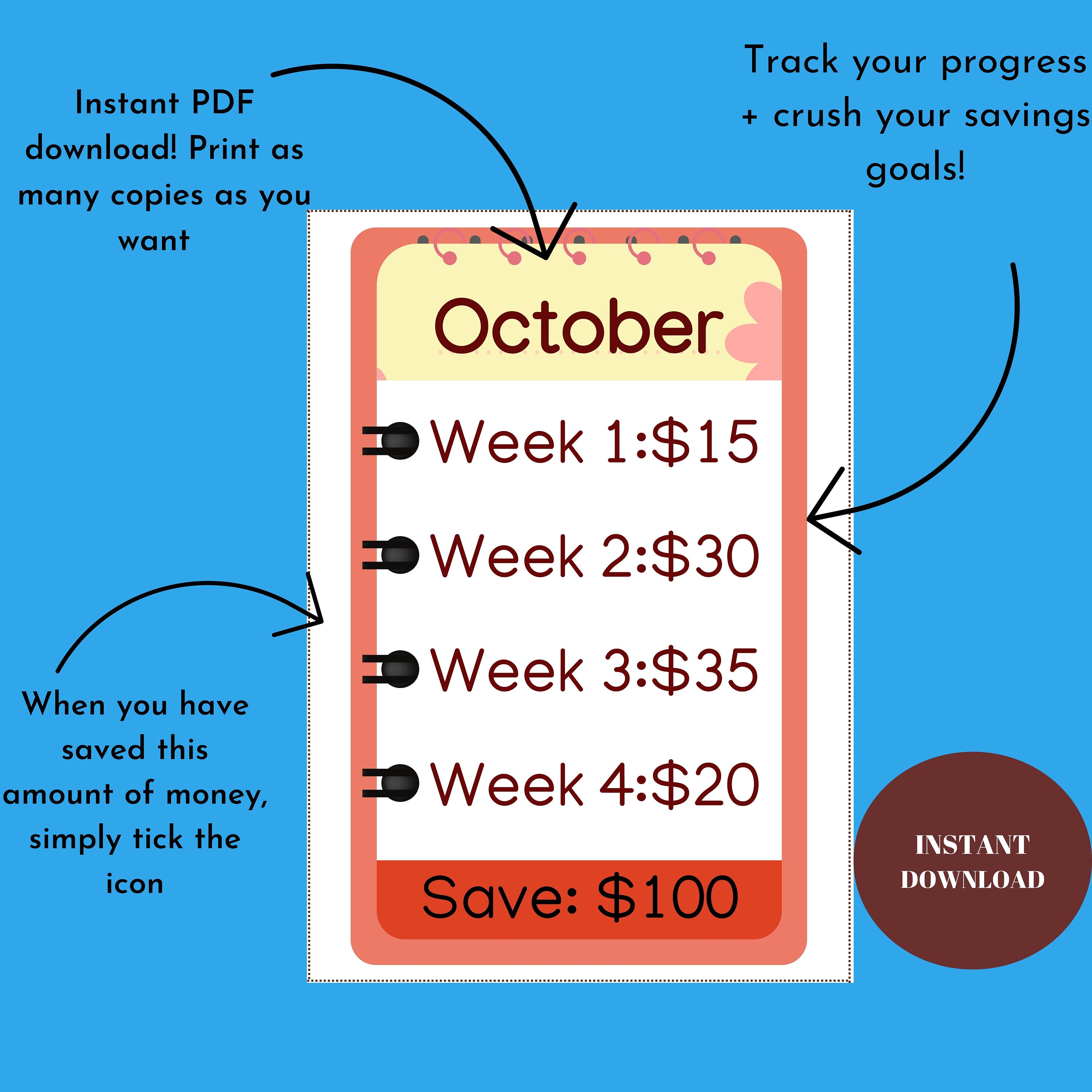 Minimalist Monthly Savings Challenge Printable, A6 Saving Tacker, Mini ...