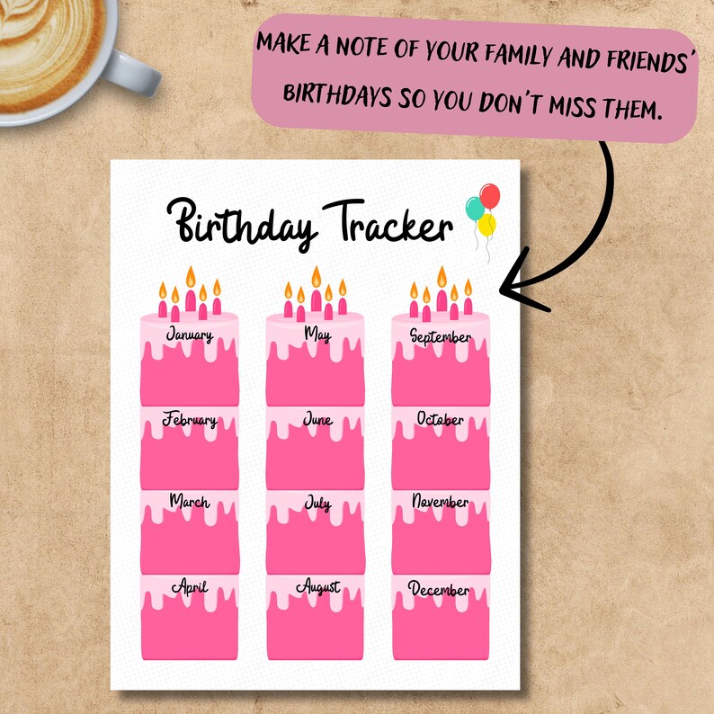 Birthday Tracker PRINTABLE Tracker Birthday Calendar Birthday Reminder ...