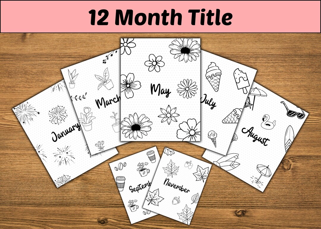 12 Month Cover Pages Printable Planner Cover Aesthetic Monthly Titles ...