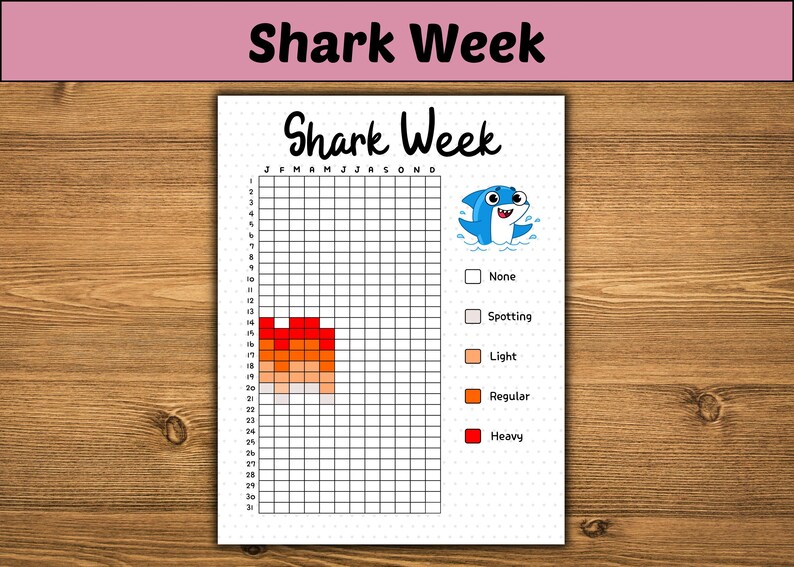 Shark Week - Period Tracker - PRINTABLE Bullet Journal Page - Ovulation ...