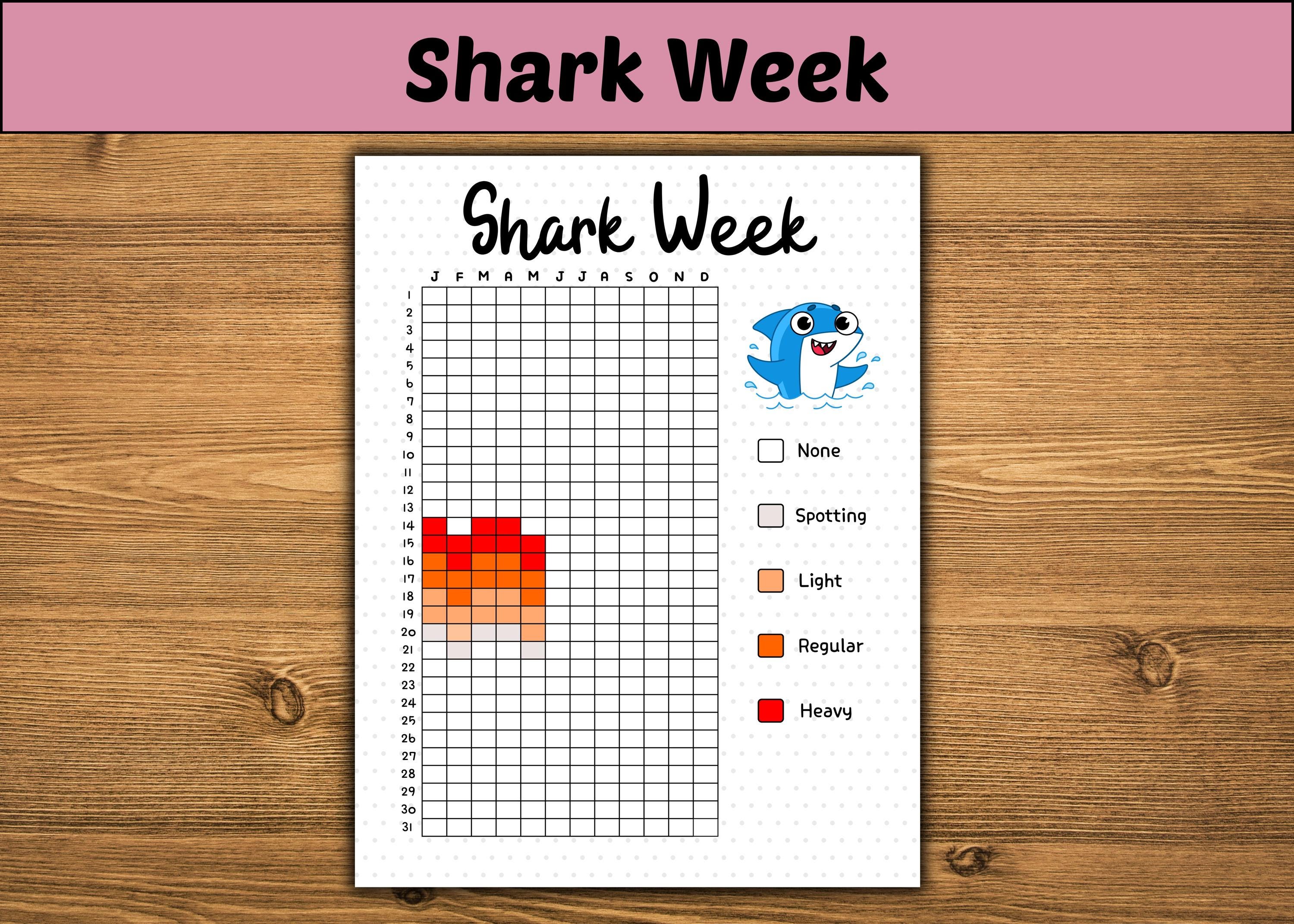 Shark Week - Period Tracker - PRINTABLE Bullet Journal Page - Ovulation ...