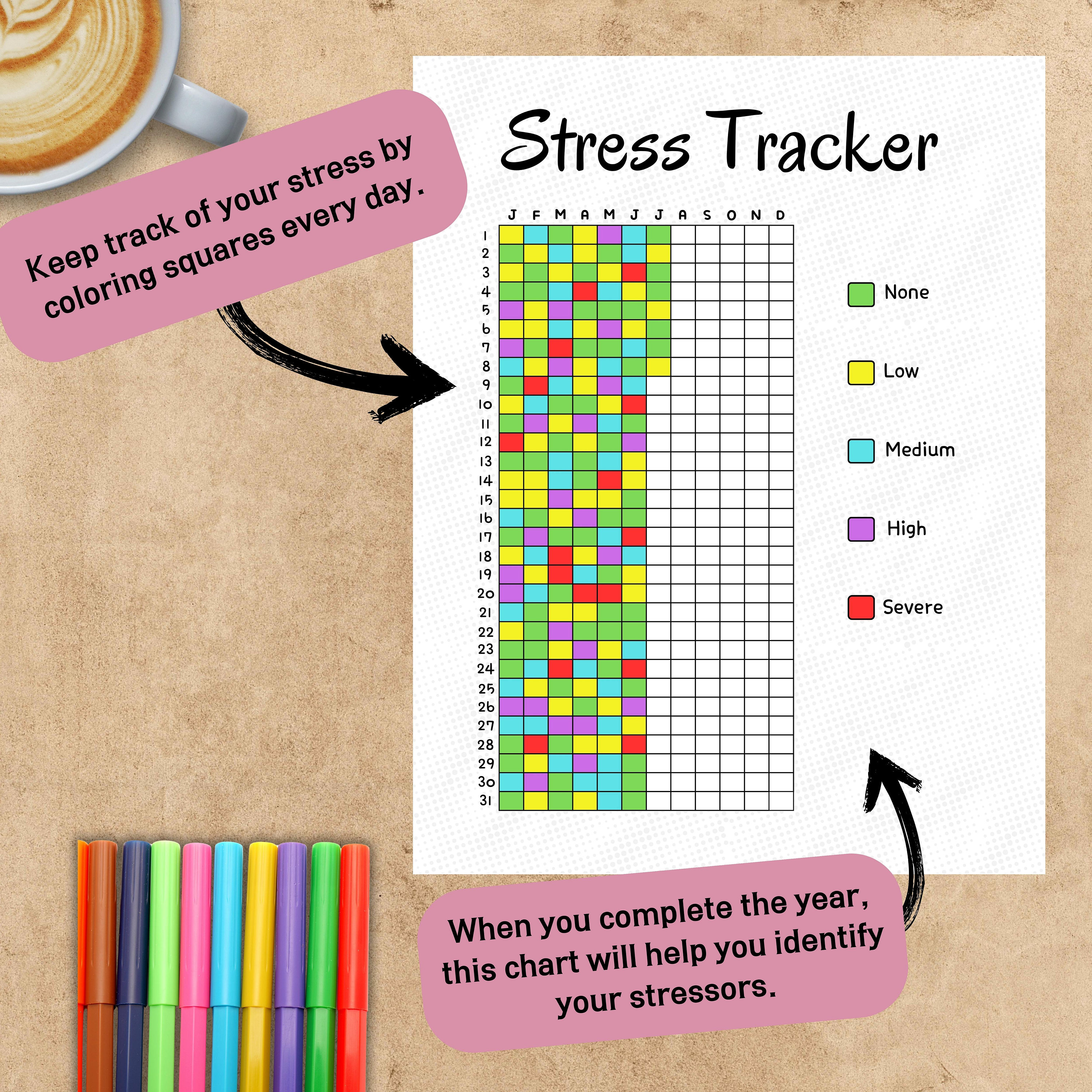Stress Tracker, PRINTABLE Tracker, PRINTABLE 4 Diffret Size , Habit ...