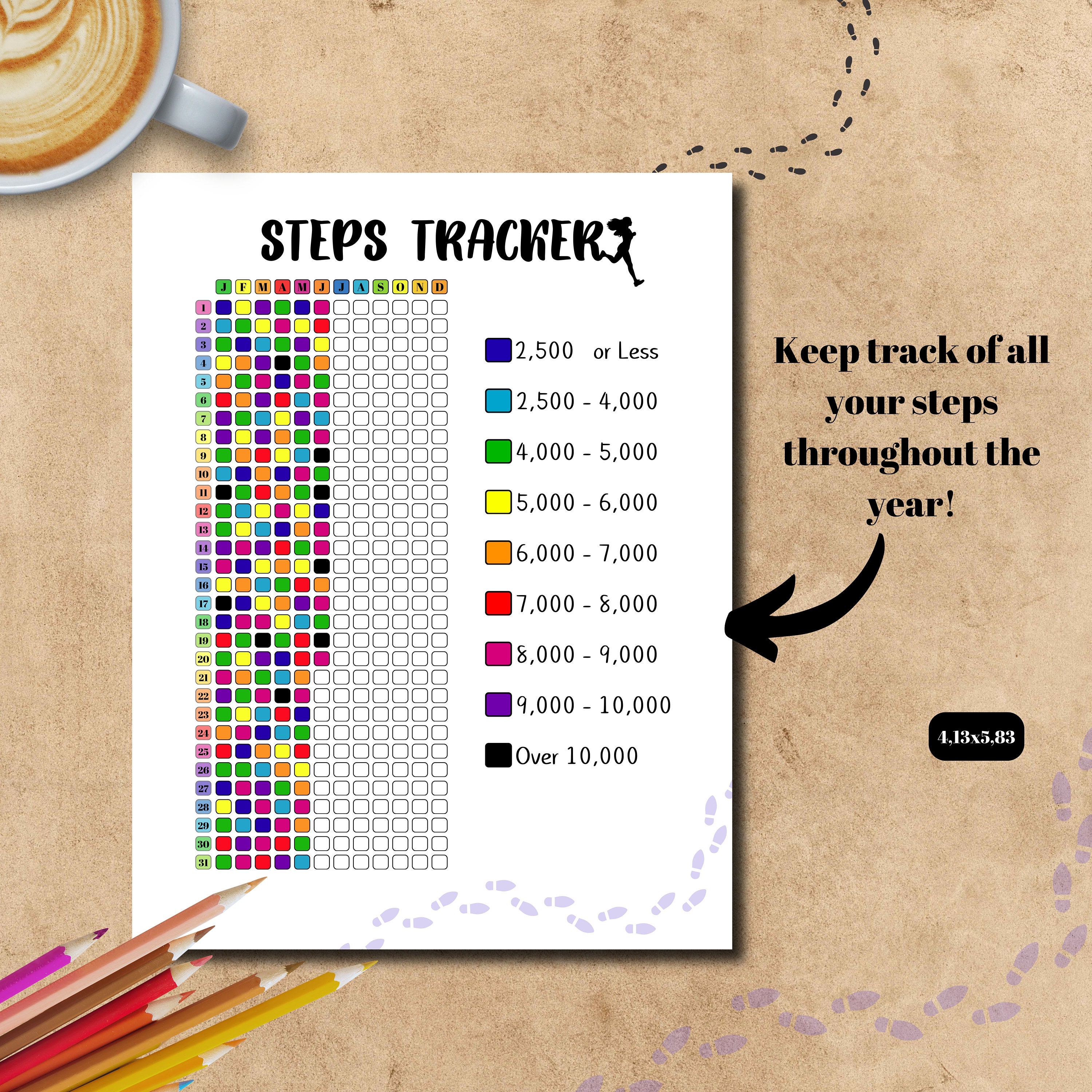 Step Tracker Yearly Fitness Tracker Health Tracker PRINTABLE Tracker ...