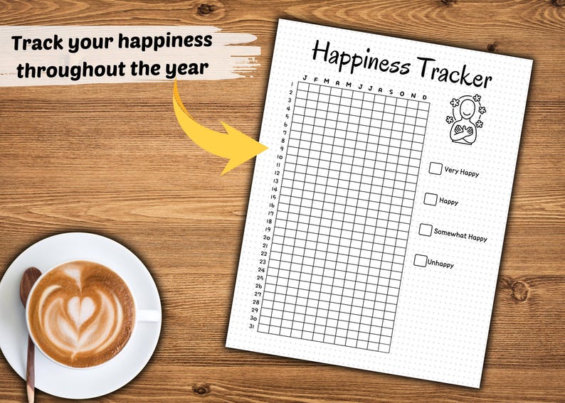 Yearly Happiness Tracker: Printable Mood Journal (digital Planner Page ...
