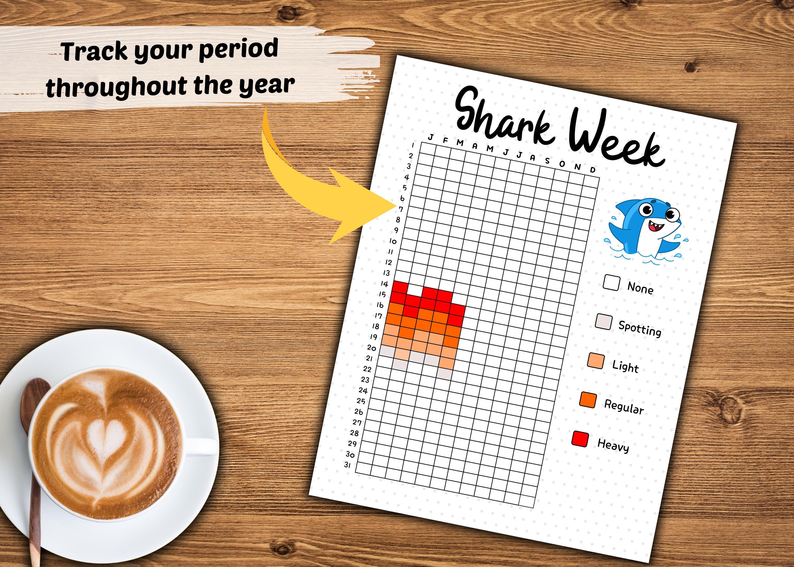Shark Week - Period Tracker - PRINTABLE Bullet Journal Page - Ovulation ...